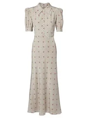 Alessandra Rich Floral Polka-dot Silk Maxi Dress - Grey