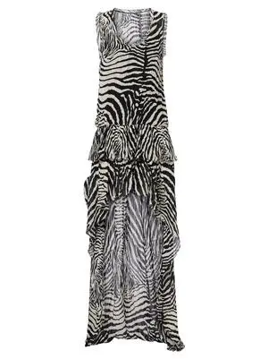 Blumarine Zebra-print Asymmetric Chiffon Minidress - Black