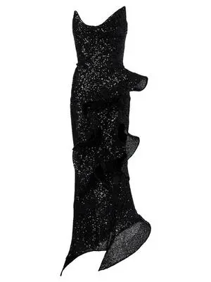 Maticevski Thistle Wave Ruffled Sequined Gown - Black