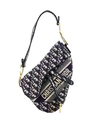 Dior Saddle Handbag Embroidered Oblique Canvas Shoulder Bag - Blue