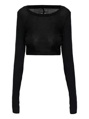 Rick Owens Long Sleeve Sheer Cropped Top - Black