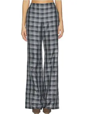 Theory Plaid Satin Trousers - Navy