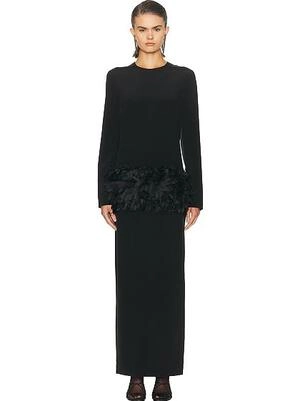 TOTEME Feather-trimmed Long-sleeve Maxi Dress - Black