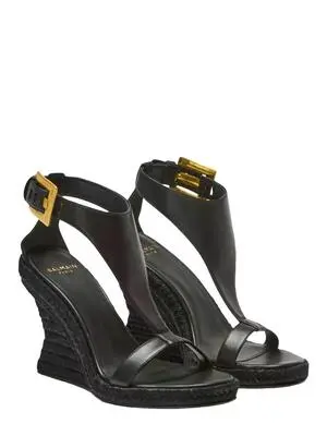 Balmain Anthem Wedge Lambskin Espadrilles - Black