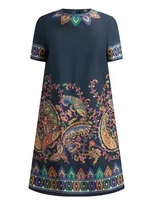 Etro Paisley And Floral Print Tunic Dress In Silk - Blue