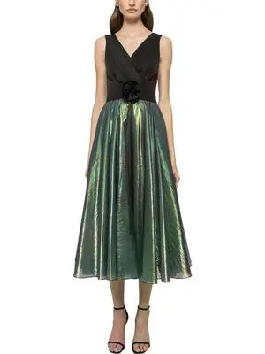 NISSA Floral Detail V-neck Midi Dress - Green