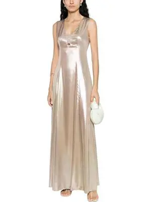 Peserico Laminated Flared Maxi Dress - Neutrals
