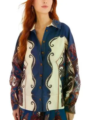 Farm Rio Printed Long Sleeve Shirt - Blue
