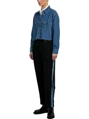 ASKK NY Crosby Houndstooth Panel Cropped Shirt - Blue