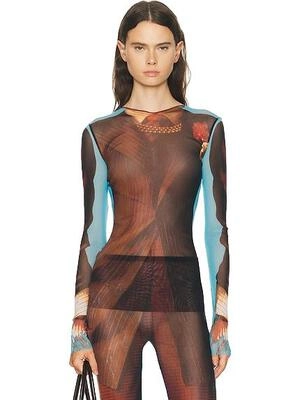 JEAN PAUL GAULTIER Mesh High Neck Long Sleeve Top - Multicolor