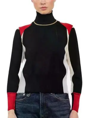 SHIRO SAKAI Colour Block Roll Neck Top - Black