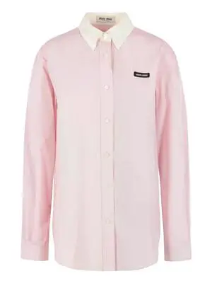 Miu Miu Poplin Shirt With Contrast Collar - Pink