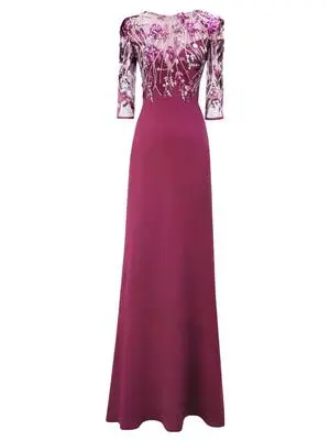 GEMY MAALOUF Gemy Maalouf Beaded Corset Dress With Three-Quarter Sleeves