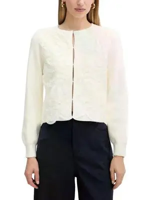 TWINSET Crew Neck Cardigan With Floral Appliqu - Neutrals