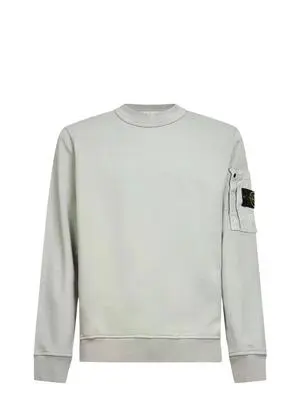 Stone Island Crew Neck Sweatshirt With Logo Patch Pocket - Grey