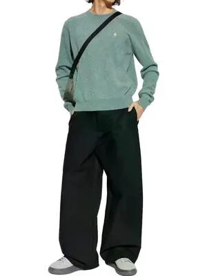 Alexander McQueen Crew Neck Wool Sweater With Embroidered Detail - Blue