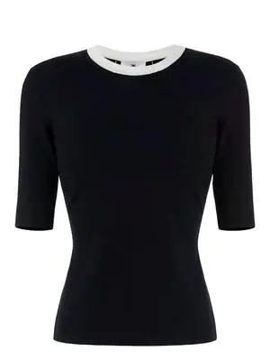 Elisabetta Franchi Knit Crew Neck Top With Contrast Trim And Open Back - Black