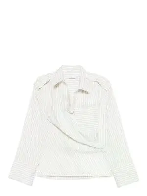 IRO PARIS Striped Wrap Shirt With Chest Pocket - Neutrals