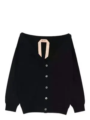 N°21 Off-shoulder Button-front Cardigan - Black