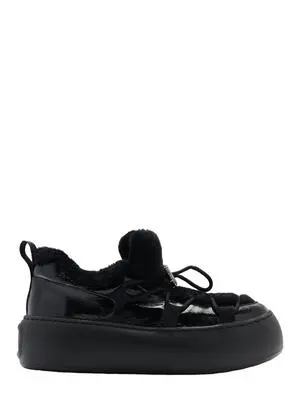 ROGER VIVIER Roger Vivier Viv Up Patent Leather Shearling Snow Boots With Strass Buckle