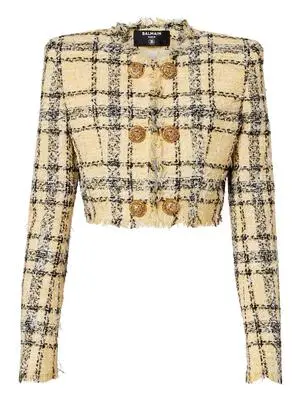 Balmain Cropped Sequined Tweed Jacket - Multicoloured