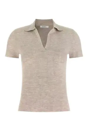 Max Mara Mxmalbero Ribbed V-neck Polo Shirt Neutrals