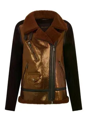 MOORER Shearling Ribbed Jacket - Brown