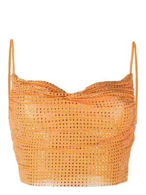 SELF-PORTRAIT Crystal Embellished Cropped Top - Orange