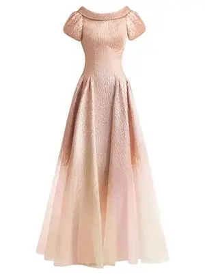 GEMY MAALOUF Puff-sleeve Sheer Maxi Dress - Pink