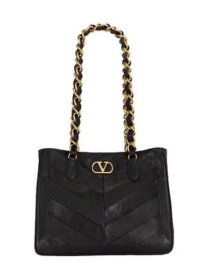 Valentino Garavani Valentino Garavani Jean Small Tote Bag In Black Nappa Leather With VLogo Signature Nero