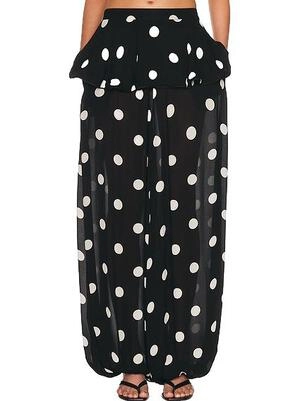 ADRIANA DEGREAS Polka Dot Peplum Chiffon Trousers - Black