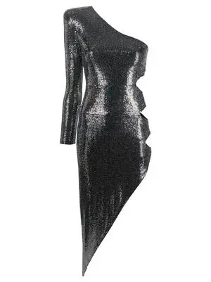 NISSA One-shoulder Sequinned Midi Dress - Silver