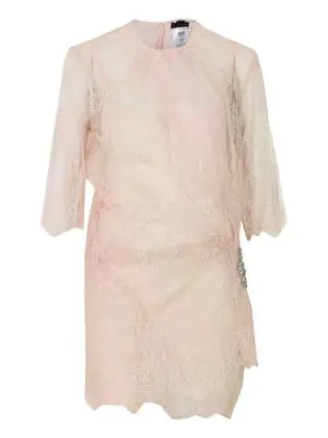 Liu Jo Lace Overlay Crystal Embellished Dress - Pink