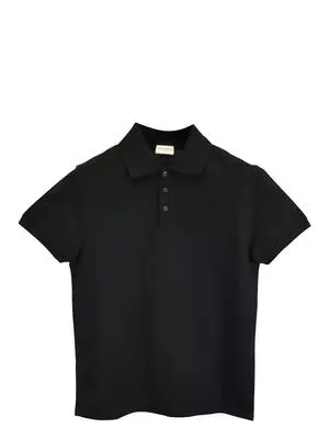 Saint Laurent Cassandre Logo-embroidered Polo Shirt Black