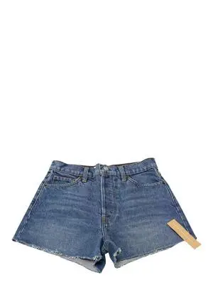 REFORMATION High Waisted Raw Hem Denim Shorts - Blue