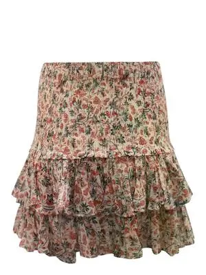 ISABEL MARANT VINTAGE Isabel Marant Étoile Vintage Floral Tiered Cotton Skirt Neutrals