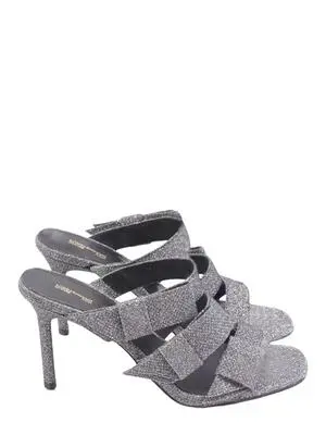 Diane Von Furstenberg Metallic Bow Heeled Sandals - Grey