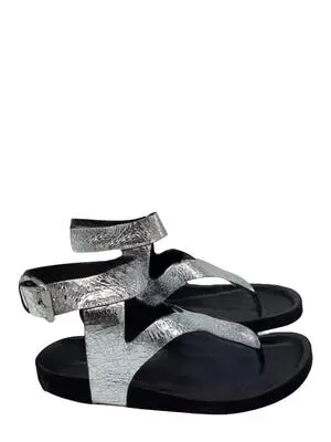 ISABEL MARANT VINTAGE Metallic Ankle Strap Flat Sandals - Silver