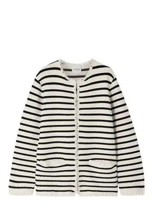 Posse Henry Embellished Striped Knitted Cardigan - White
