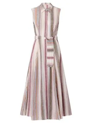 EMPORIO SIRENUSE Miralda Belted Striped Linen Midi Shirt Dress - Multi