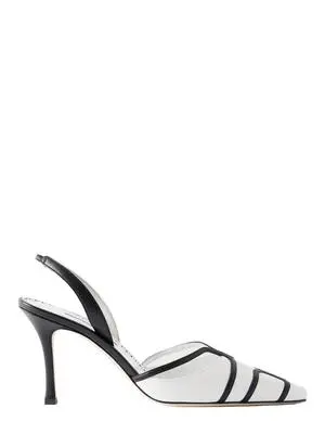 Manolo Blahnik Manolo Blahnik Two-Tone Leather Slingback Pumps White