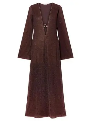 Oseree Lumière Metallic Stretch-knit Kaftan - Brown
