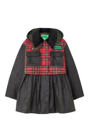 Barbour X Ganni Checked Waxed Cotton Peplum Jacket With Corduroy Collar - Multi