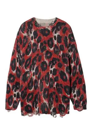R13 Distressed Leopard Print Cotton Sweater - Multi
