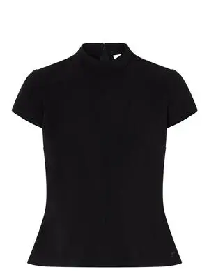 COURREGES Courrèges Crepe Mock Neck Top With Embroidered Logo - Black
