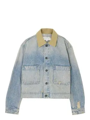 SLVRLAKE Thompson Distressed Denim Jacket With Contrasting Collar - Blue
