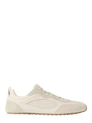 Tory Burch Field Leather, Mesh And Suede Sneakers - Neutrals