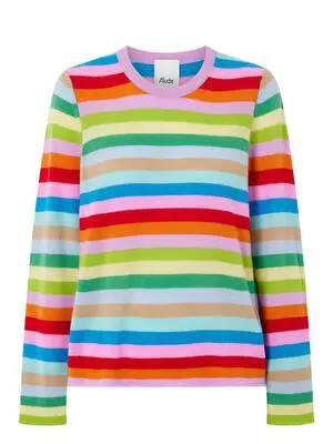 ALLUDE Striped Cashmere Crewneck Sweater - Multi