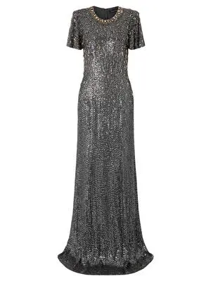 Jenny Packham Serenity Crystal-embellished Sequined Crepe Gown - Silver