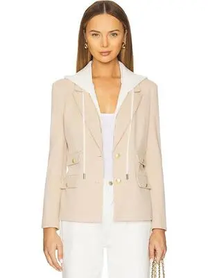 Central Park West Nautical Dickey Blazer With Attached Hoodie - Beige